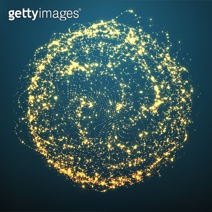 Abstract vector distorted sphere. Explosion of sphere with glowing ...