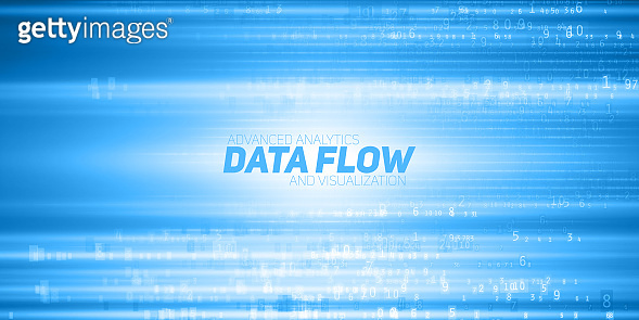 Vector abstract big data visualization. Blue flow of data as numbers strings. Information code ...