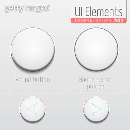 Light UI Elements Part 3: Round button. UI set. In default and pushed ...