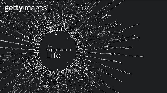 Expansion of life. Vector sphere explosion background. Small particles ...
