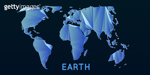 Abstract vector polygonal mesh world map. Triangulated continents ...