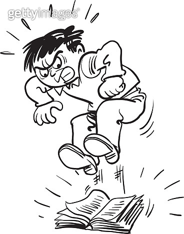 angry boy jumping over the book (1048689442) 일러스트, 무료 일러스트 - 게티이미지뱅크