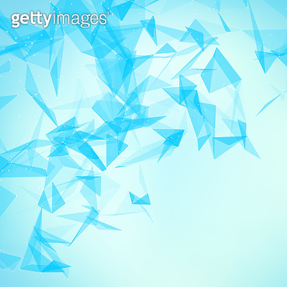 Abstract vector blue mesh background. Chaotically connected points and polygons flying in space ...
