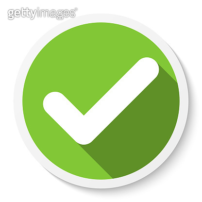 Check mark icon, button. Flat round tick symbol sticker. (1014083848 ...