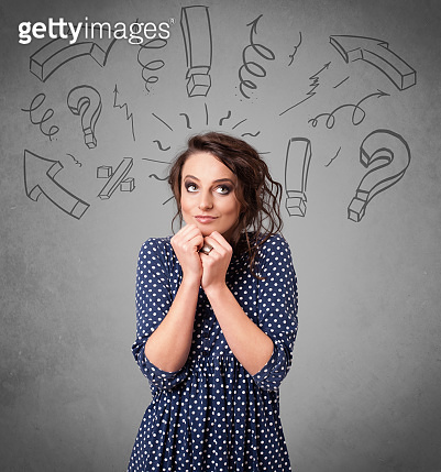 Cute young girl with question sign doodles 이미지 (925389180) - 게티이미지뱅크