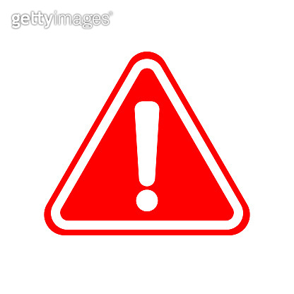 WARNING ICON. White exclamation point (mark) on red triangle sign ...