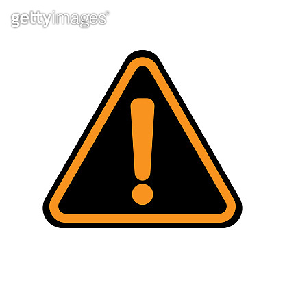 WARNING ICON. Yellow exclamation point (mark) on black triangle sign ...