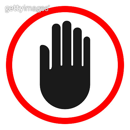 STOP HAND sign. Black hand silhouette in red circle. Vector icon 이미지 ...