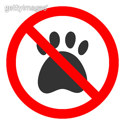 NO ANIMALS ALLOWED sign. Paw print icon in red crossed out circle ...