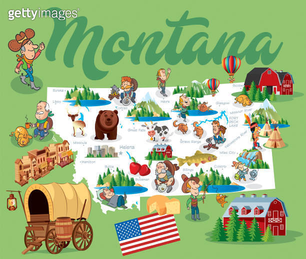 Cartoon Map of MONTANA 이미지 (940202966) - 게티이미지뱅크
