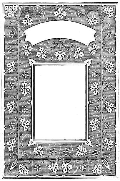 Victorian illustrated page style D with empty text boxes; 19th century ...