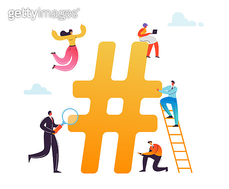 Hashtag Social Media Concept. Characters Using Mobile Devices for ...