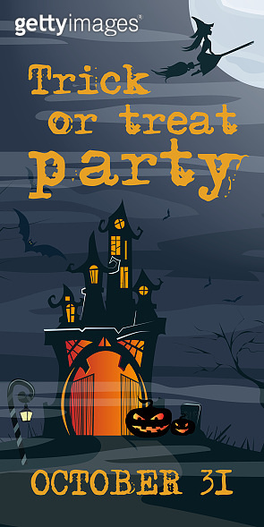 Trick or treat party, October thirty first lettering with castle 이미지 ...