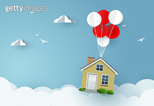 house with balloon 이미지 (1085622848) - 게티이미지뱅크