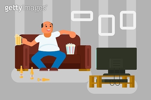 Cartoon man watching TV vector flat illustration (994140524) 일러스트, 무료 ...