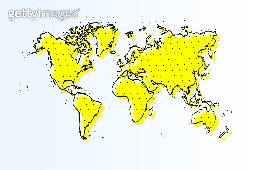 Map of World, halftone abstract background. drawn border line and ...