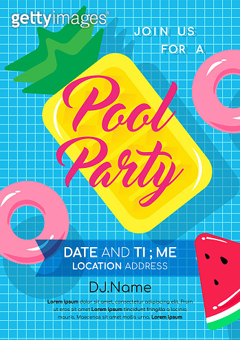Pool party invitation vector illustration. Swimming pool with Pineapple ...