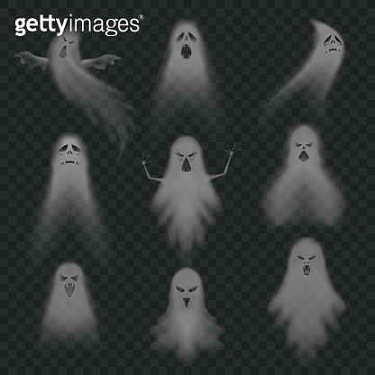 Realistic ghost. Scary halloween apparition face, ghostly phantom fly ...