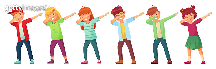 Dabbing kids. Teenagers in dab dance pose, school kid dancing ...