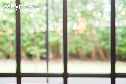 abstract blurred garden park outdoor outside home through big window ...
