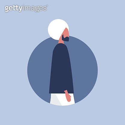 Flat vector round avatar. Young indian character side view. Social ...