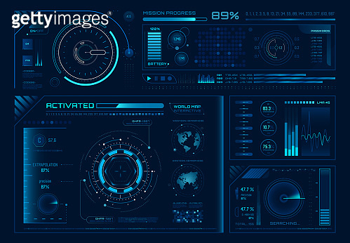 Futuristic hologram ui. Science hud interfaces, graph interface frames and tech regulators or ...