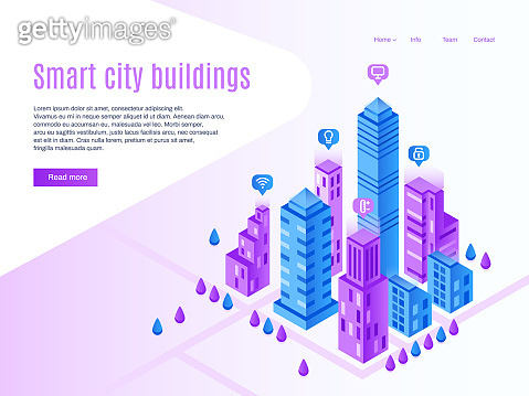 Intelligent city buildings. Urban landing page, futuristic cityscape ...