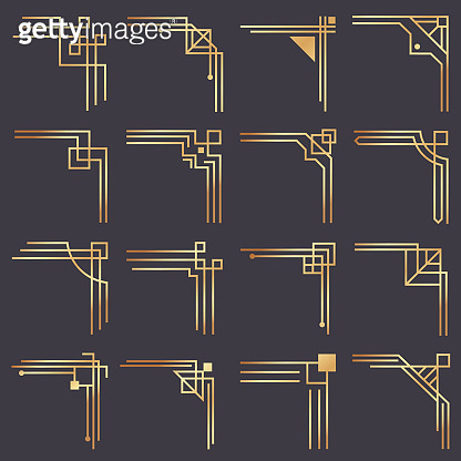 Art deco corner. Modern graphic corners for vintage gold pattern border ...