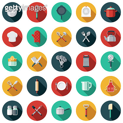 Kitchen Tools Flat Design Icon Set with Side Shadow (973621524) - 게티이미지뱅크