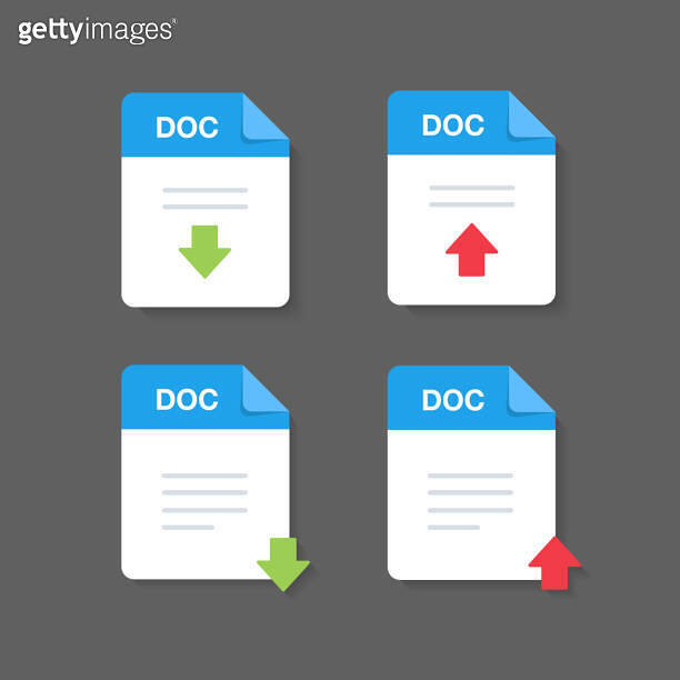 Flat design with Doc files download document,icon,symbol set, vector ...