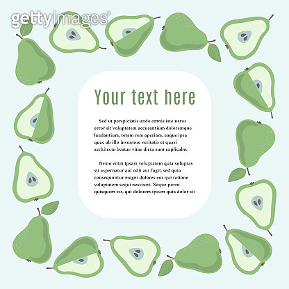 Square border frame with green pears and sample text. Vector template ...