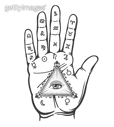 Palmistry hand vintage alchemy sign 이미지 (925467278) - 게티이미지뱅크
