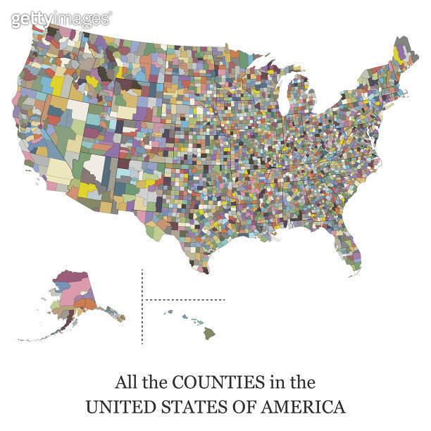 Map of all the counties in the USA (995704152) 일러스트, 무료 일러스트 - 게티이미지뱅크