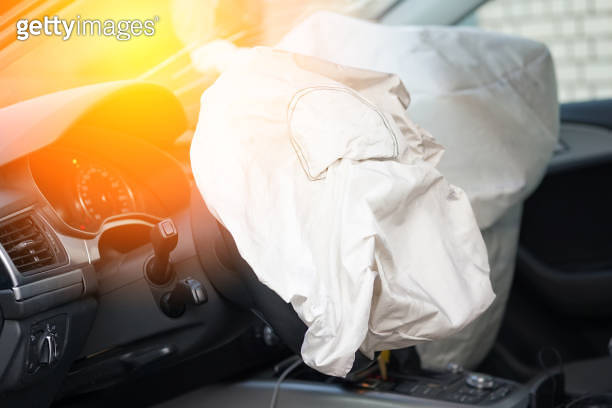 Car safety concept: driver's airbag has exploded after an accident 이미지 ...
