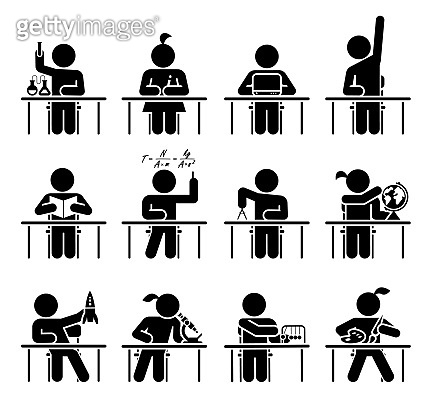 Students in school attending classes. Pictogram icon set. (1040070562 ...