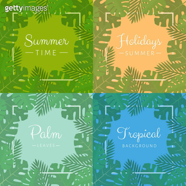 Palm leaves background set. Aloha print. Palm tree tropical pattern ...