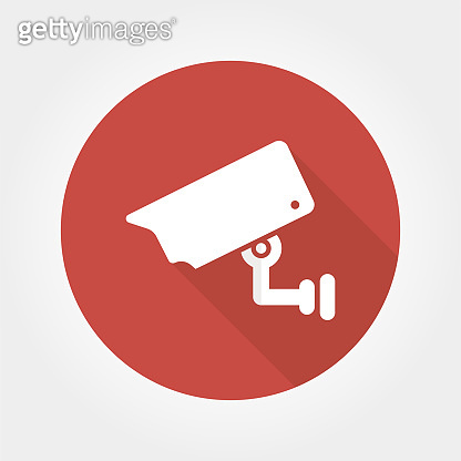 SECURITY CAMERA sign. CCTV camera icon in red circle. Vector ...
