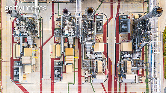 Aerial view electrical power plant support all oil and gas refinery ...