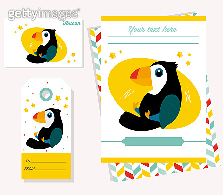 Party invitation template with funny cartoon toucan. (922076988) - 게티이미지뱅크