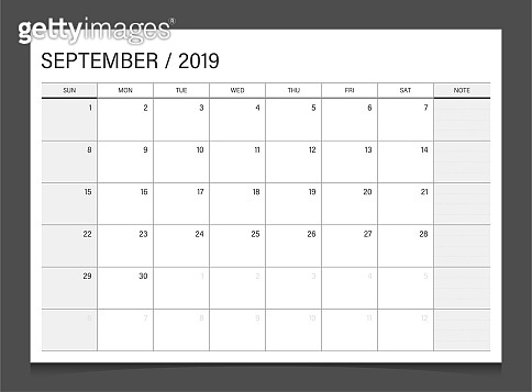 2019 calendar planner September week start Sunday corporate design ...