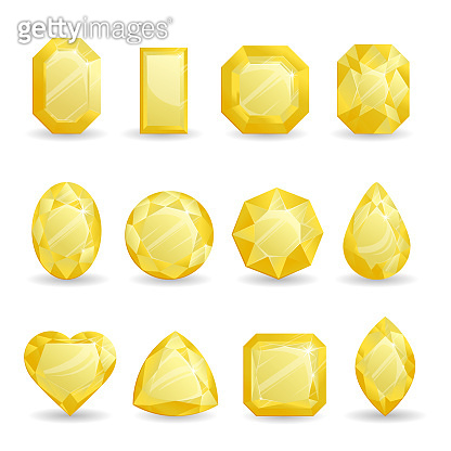 Set of realistic yellow jewels. Colorful gemstones. Light yellow ...