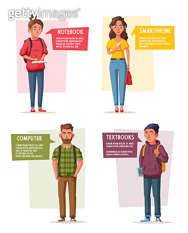 Happy students with books and gadgets. Cheerful, beautiful girls and ...