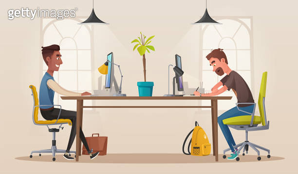 Funny business characters working. Cartoon vector illustration ...