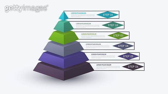 Infographic pyramid with step structure. Business concept with 6 ...