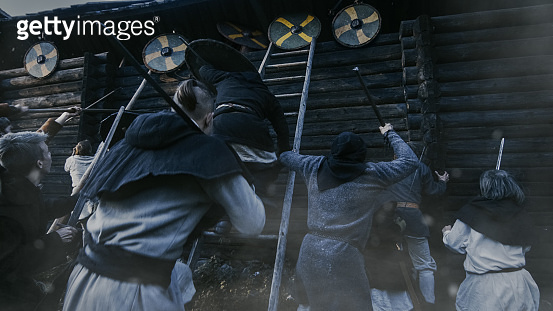 Large-Scale Medieval Battle Reenactment. Violent Tribe of Warriors ...