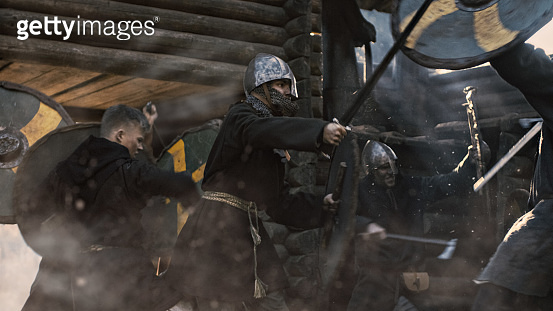 Large-Scale Medieval Battle Reenactment. Viking and Slav Warriors Fight ...