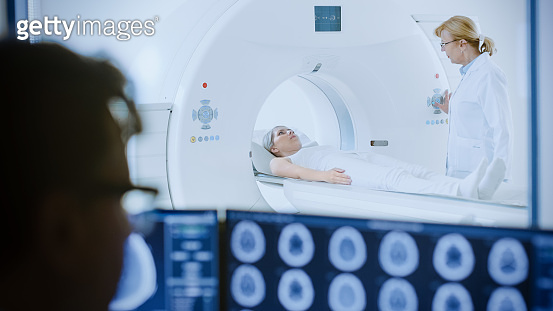 In Medical Laboratory Patient Undergoes MRI or CT Scan Process under ...
