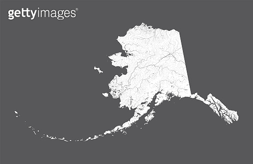Map of Alaska with lakes and rivers. 이미지 (1070245168) - 게티이미지뱅크