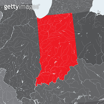Map of Indiana with lakes and rivers. 이미지 (983610432) - 게티이미지뱅크