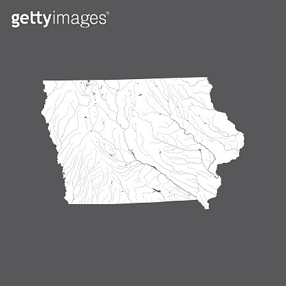 Map of Iowa with lakes and rivers. (980266578) 일러스트, 무료 일러스트 - 게티이미지뱅크
